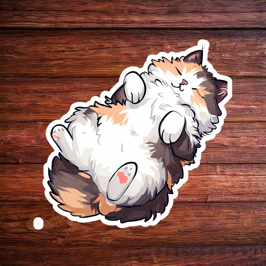Fluffy Calico Cat Die-cut Sticker, Floofy Cat, Gifts for Her, Cute Cat ...