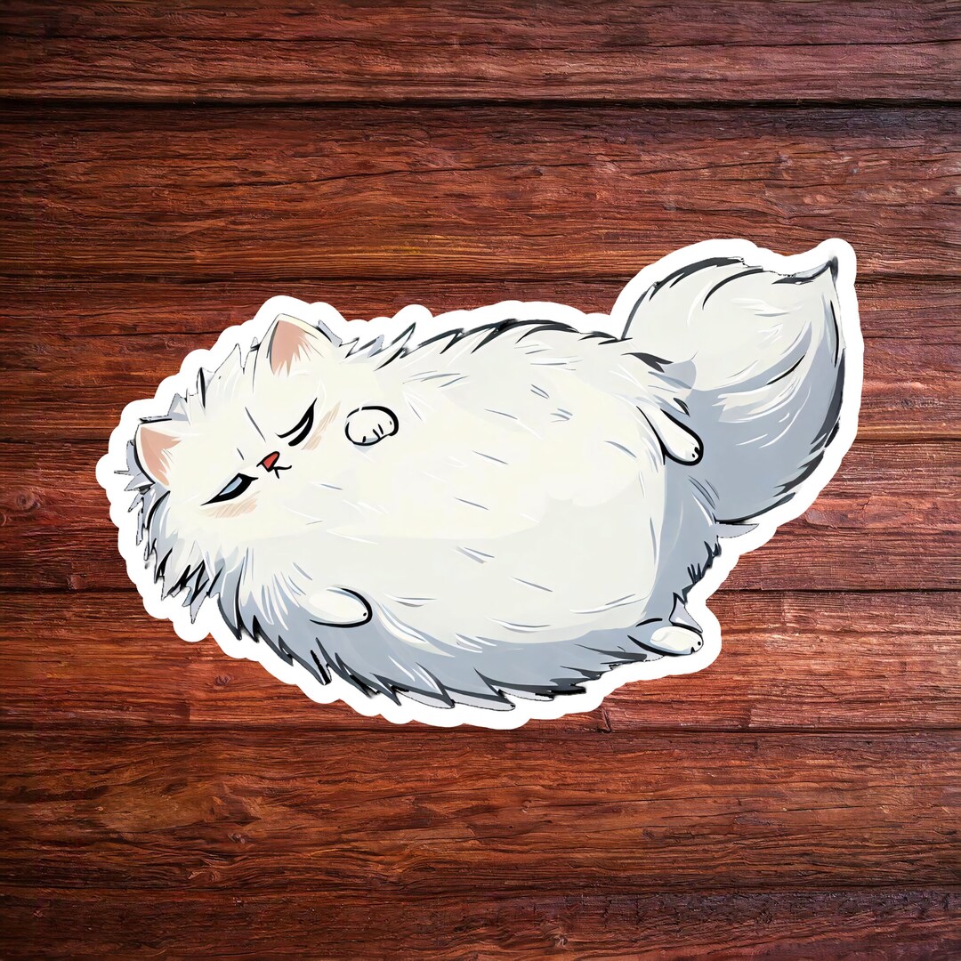 Fluffy White Cat Die-cut Sticker, Floofy Cat, Gifts for Her, Cute Cat ...