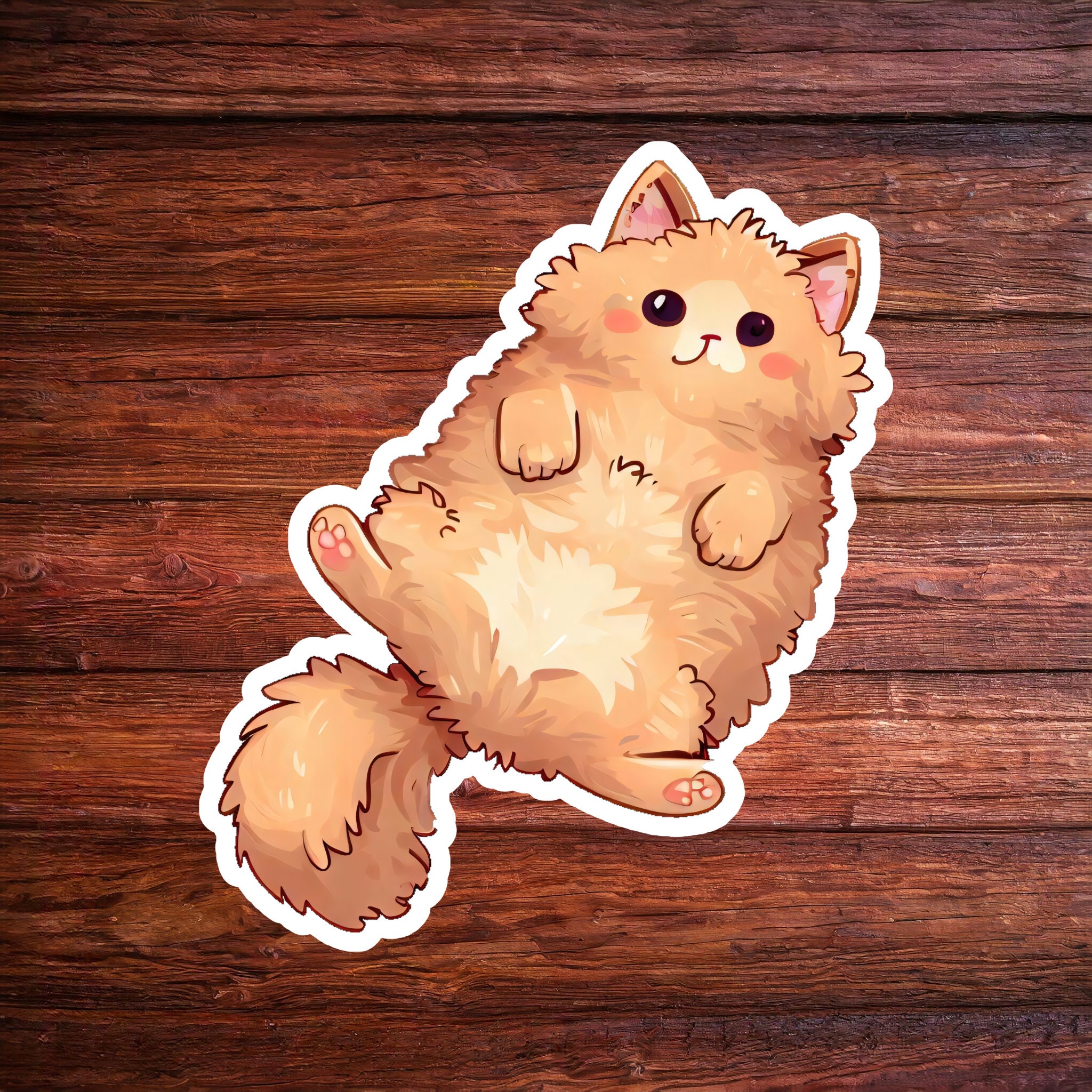 Fluffy Ginger / Orange Cat Die-cut Sticker, Floofy Cat, Gifts for Her ...