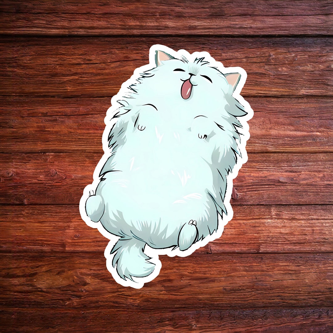 Fluffy White Cat Kiss-cut Sticker, Floofy Cat Sticker, Gifts for Her ...