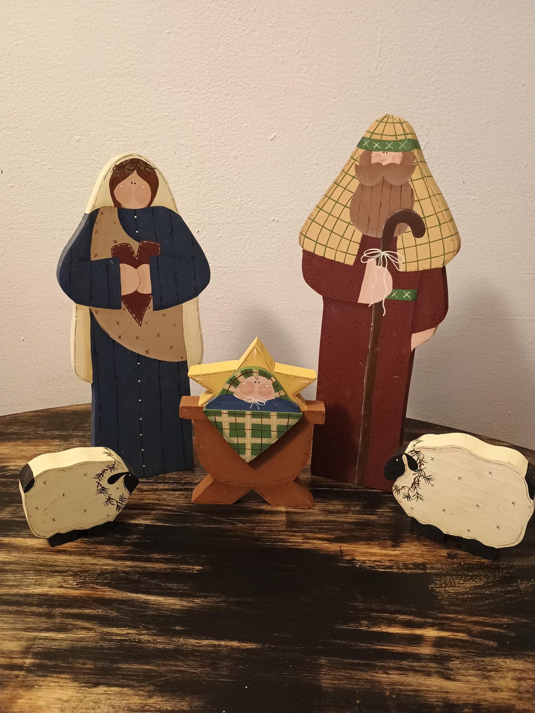 Primitive Wooden Nativity Handpainted - Etsy