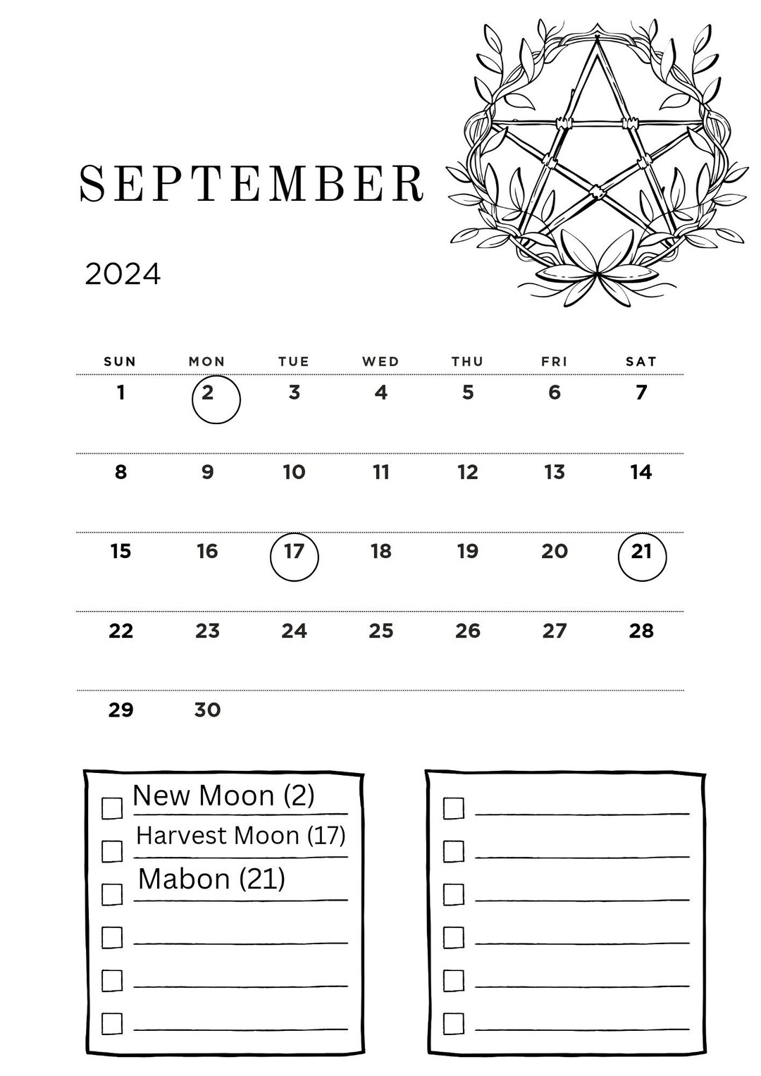 Lunar and Pagan Holiday Calendar Download PDF - Etsy