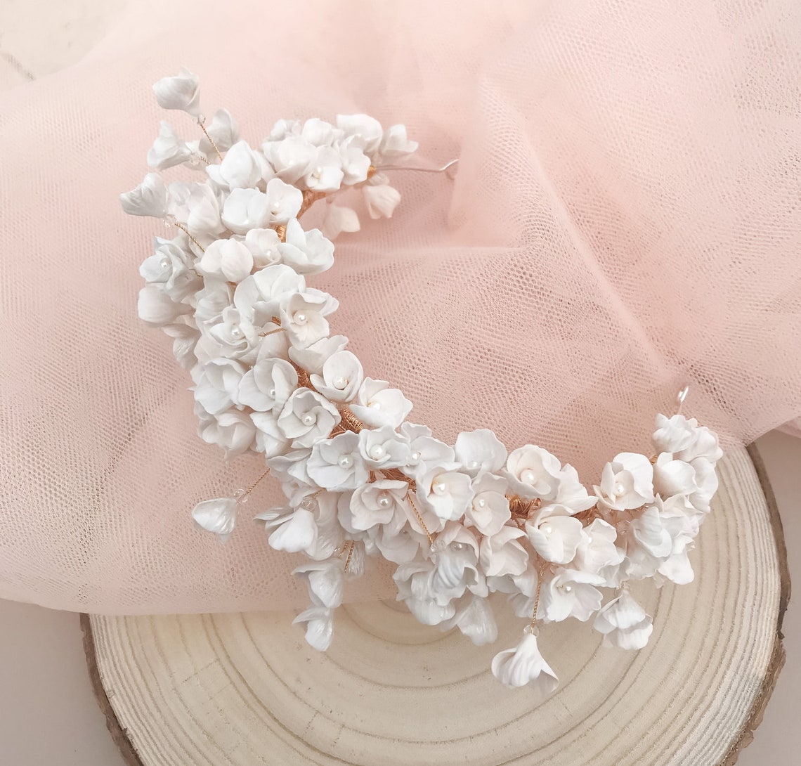 Bridal Clay Flowers Tiara, Bridal Floral Tiara, Bridal Floral Headpiece ...