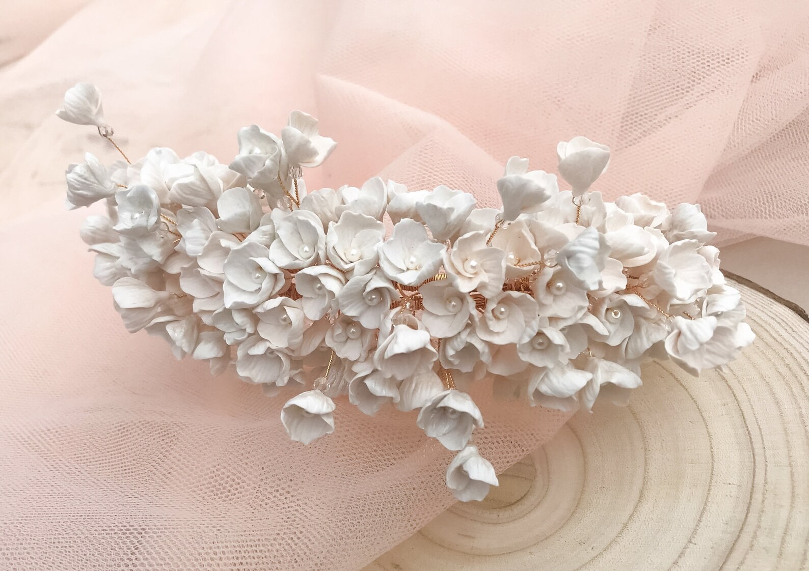 Bridal Clay Flowers Tiara, Bridal Floral Tiara, Bridal Floral Headpiece ...