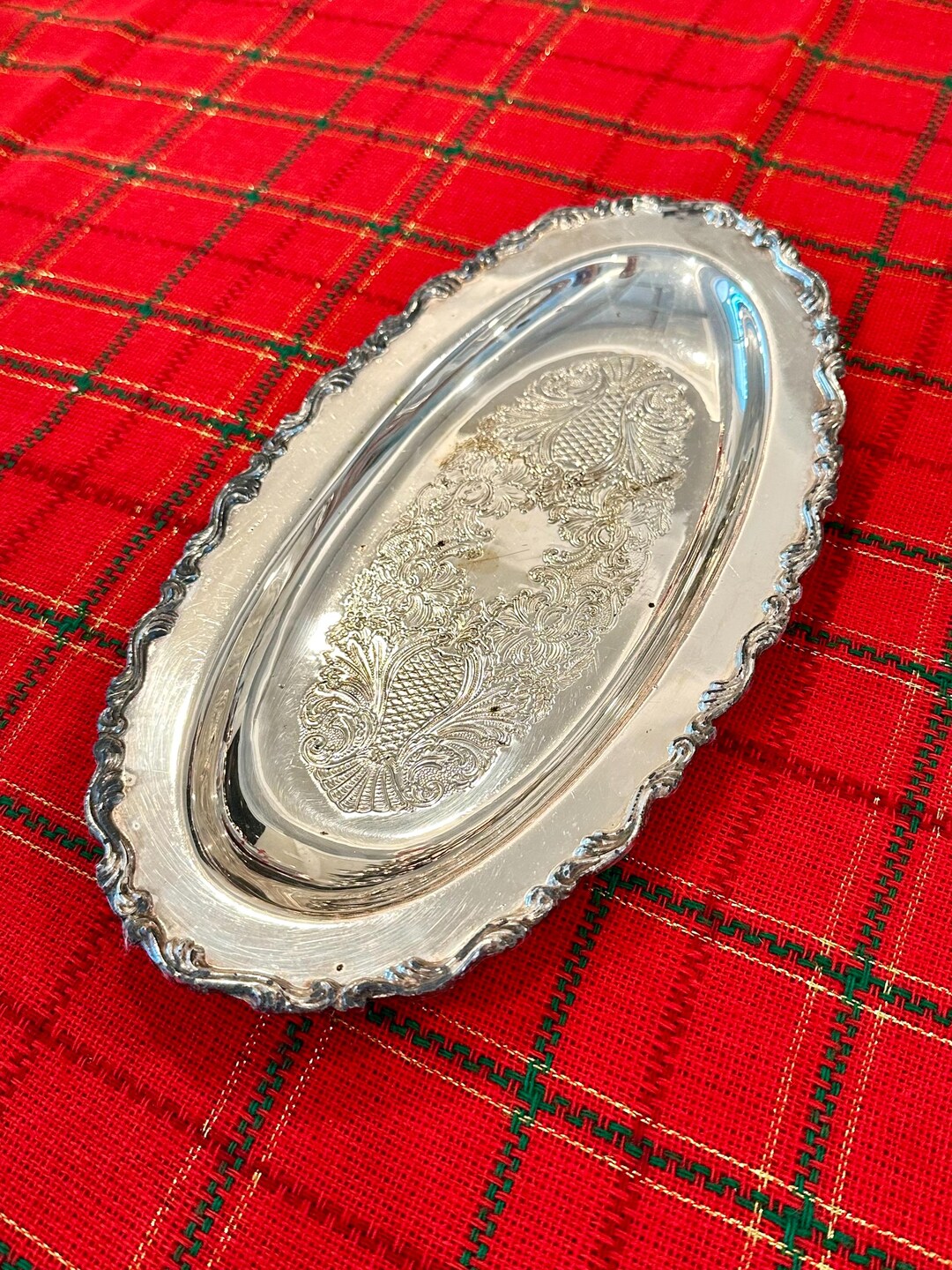 Vintage 13" Serving Tray, Platter With Flower and Fruit Engraving ...