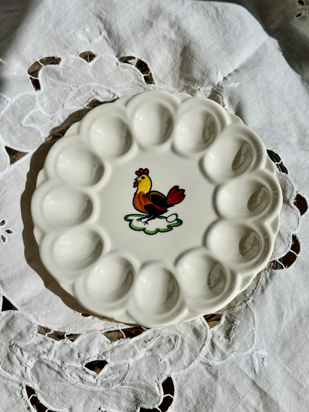 Antique Cottage Rooster Deviled Eggs Dish | 1950s, Hand Painted | Made in USA - Etsy
