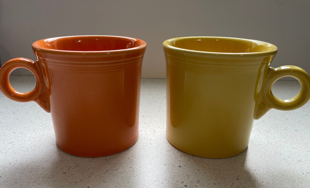 Vintage Fiestaware Bright Orange Yellow Coffee Mugs Solid Collection ...