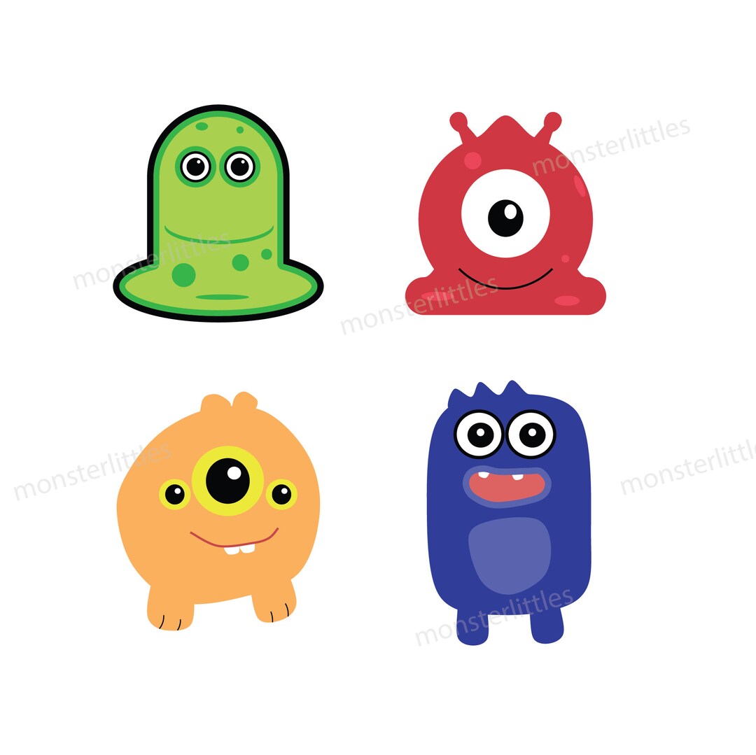 Silly Little Monsters Variety Pack Clip Art PNG Kids Crafts Alien Happy ...