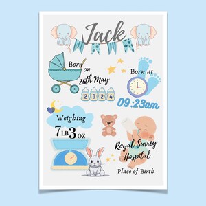 Personalised New Baby Digital Download Art With Dob/birth Place/birth ...