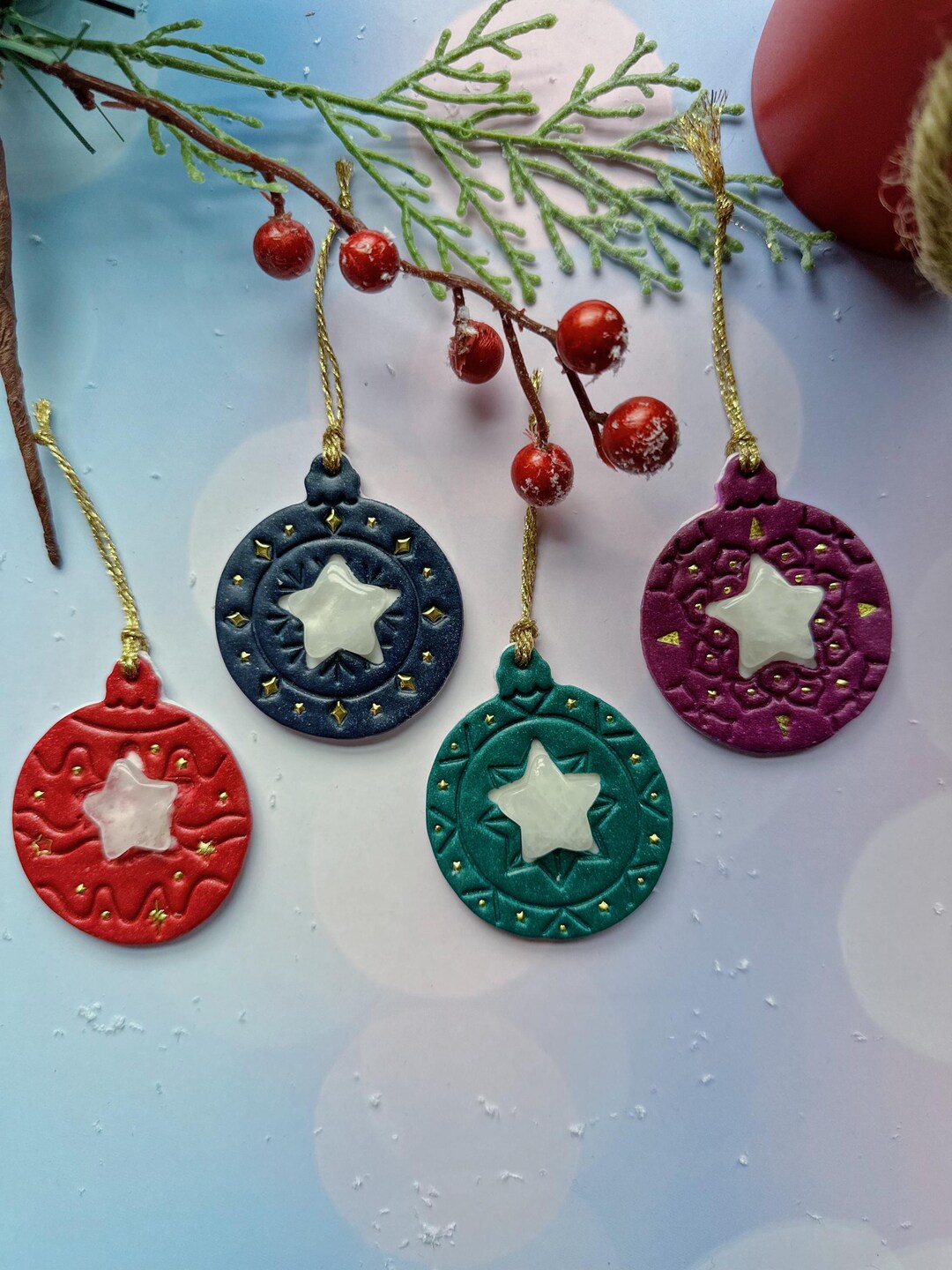 Celestial Christmas Ornaments Set: Star Quartz, Handcrafted Polymer ...