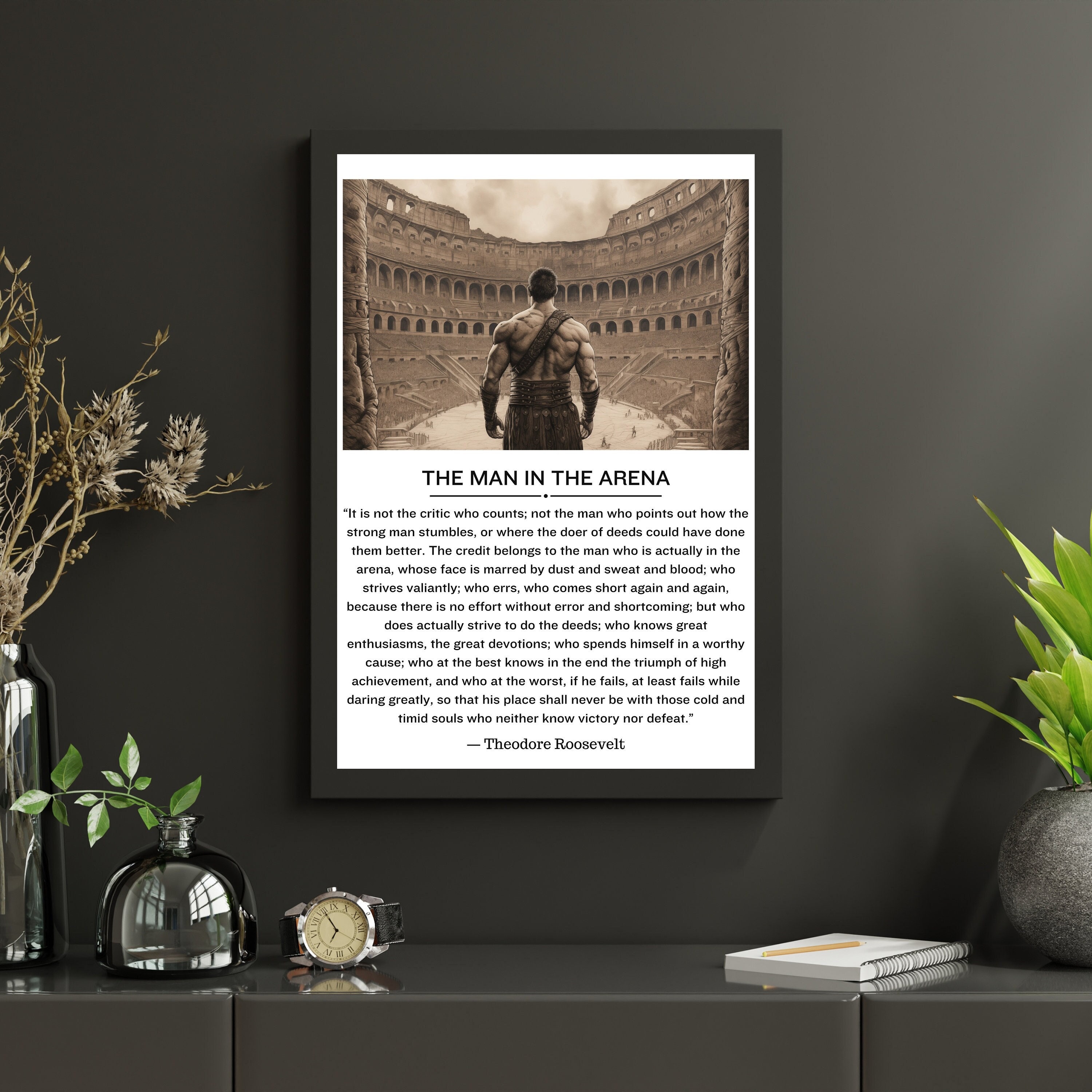 Man in the Arena Framed Sign | Inspirational Quote Signs | Office Wall ...