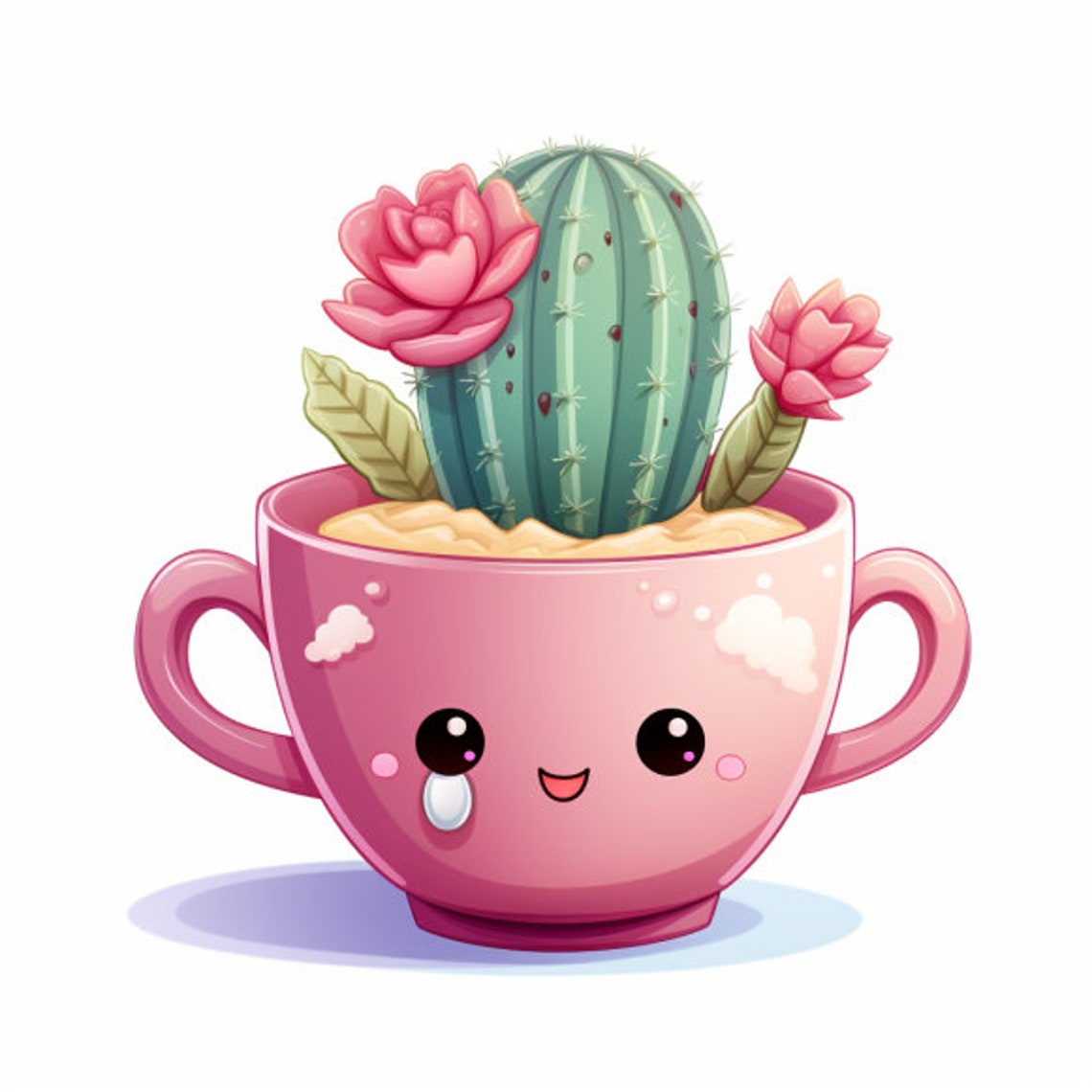 Anime Chibi Pink Cloud Teacup Cactus Cartoon Inspired Wall Art ...