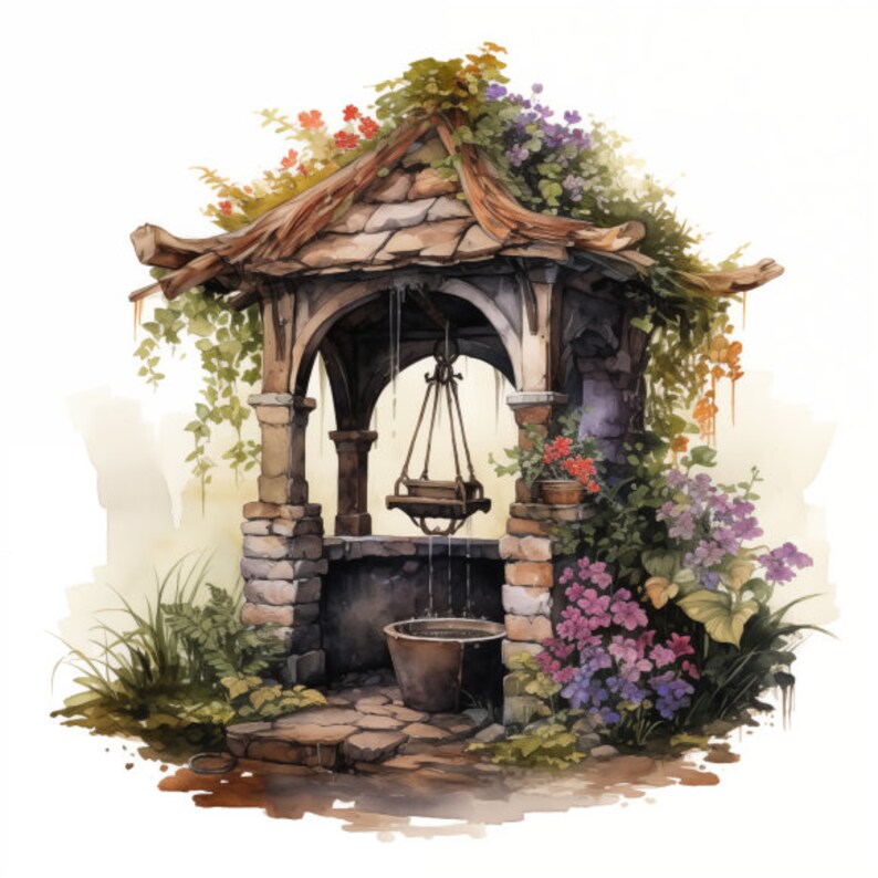 4 High Quality Wishing Well Watercolor Art PRINTABLE Art Ai Art ...