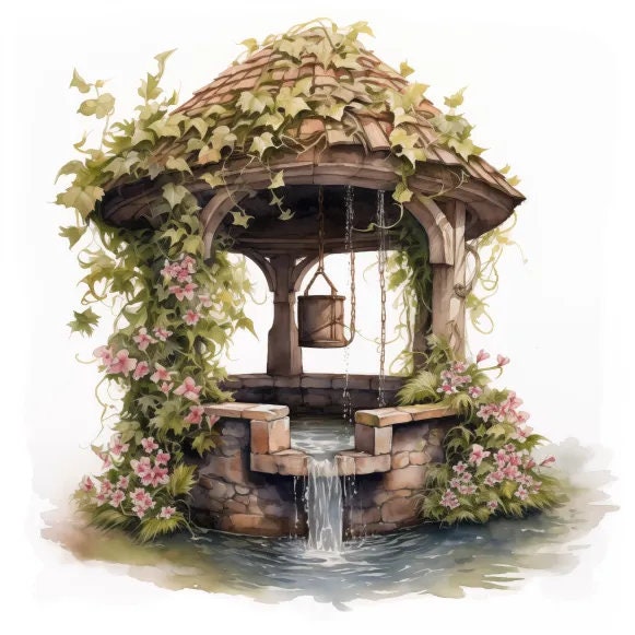4 High Quality Wishing Well Watercolor Art PRINTABLE Art Ai Art ...