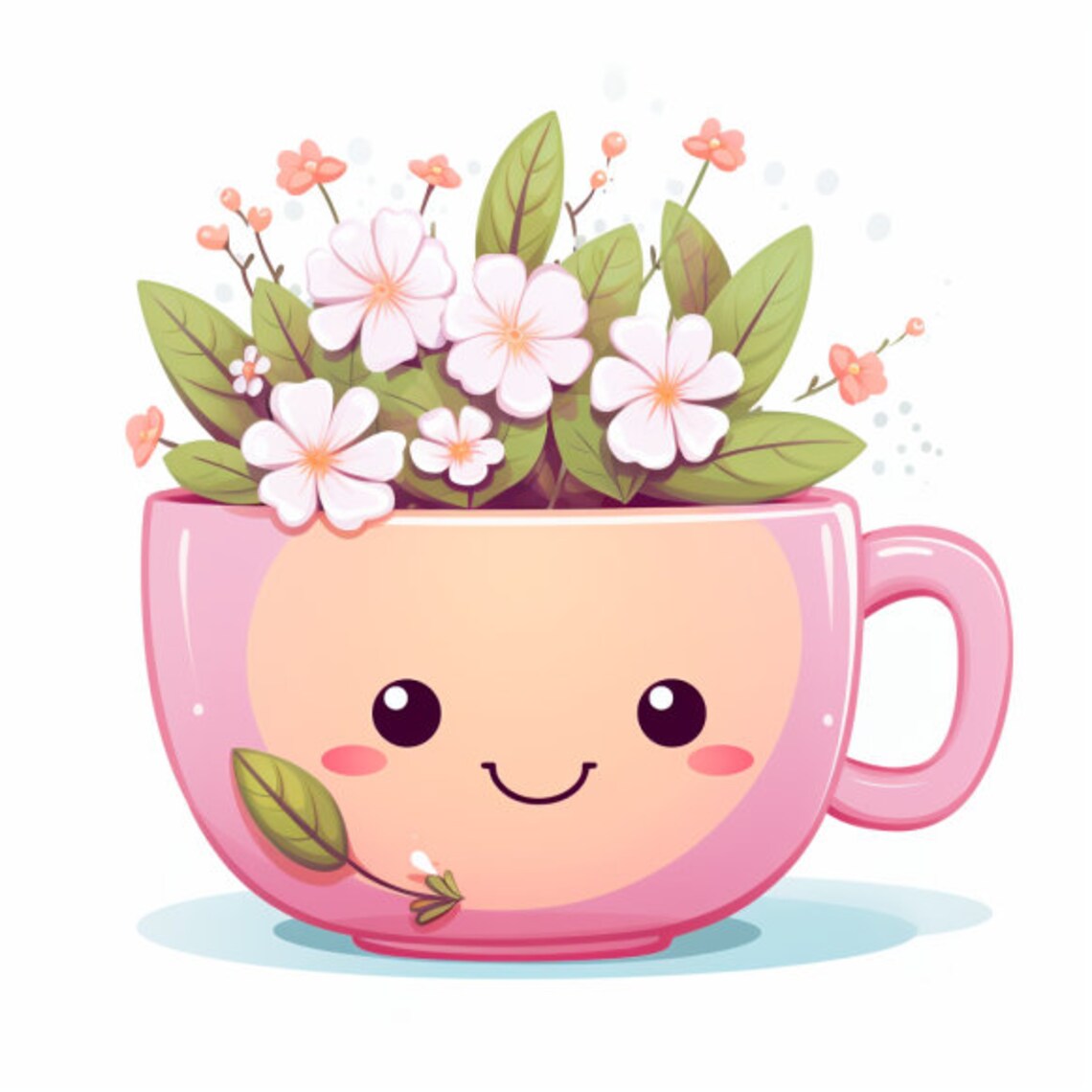 Anime Chibi Orange Teacup Round Mug Flowers Cartoon Inspired Wall Art ...