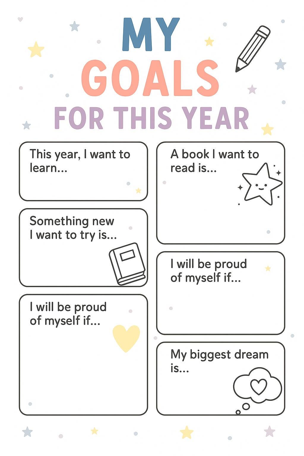 My Goals for This Year Printable | Kids Goal Setting Worksheet | New ...