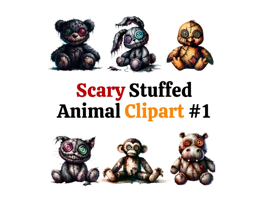 Scary Toy Stuffed Animals Watercolor Clipart Pngs - Pack 1: Bear ...