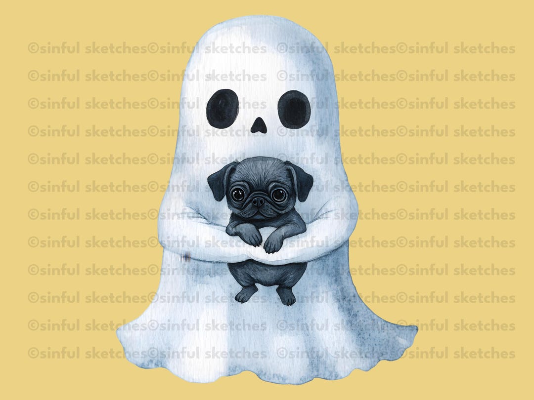 Cute Halloween Ghost Clipart Ghost Holding Black Pug Trending PNG ...