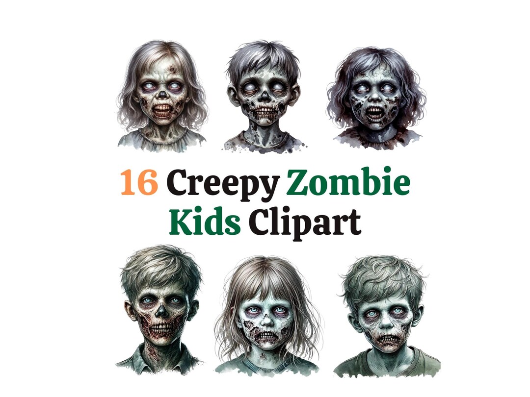 Creepy Zombie Kids Halloween Clipart Pngs | Boy Zombie | Girl Zombie ...