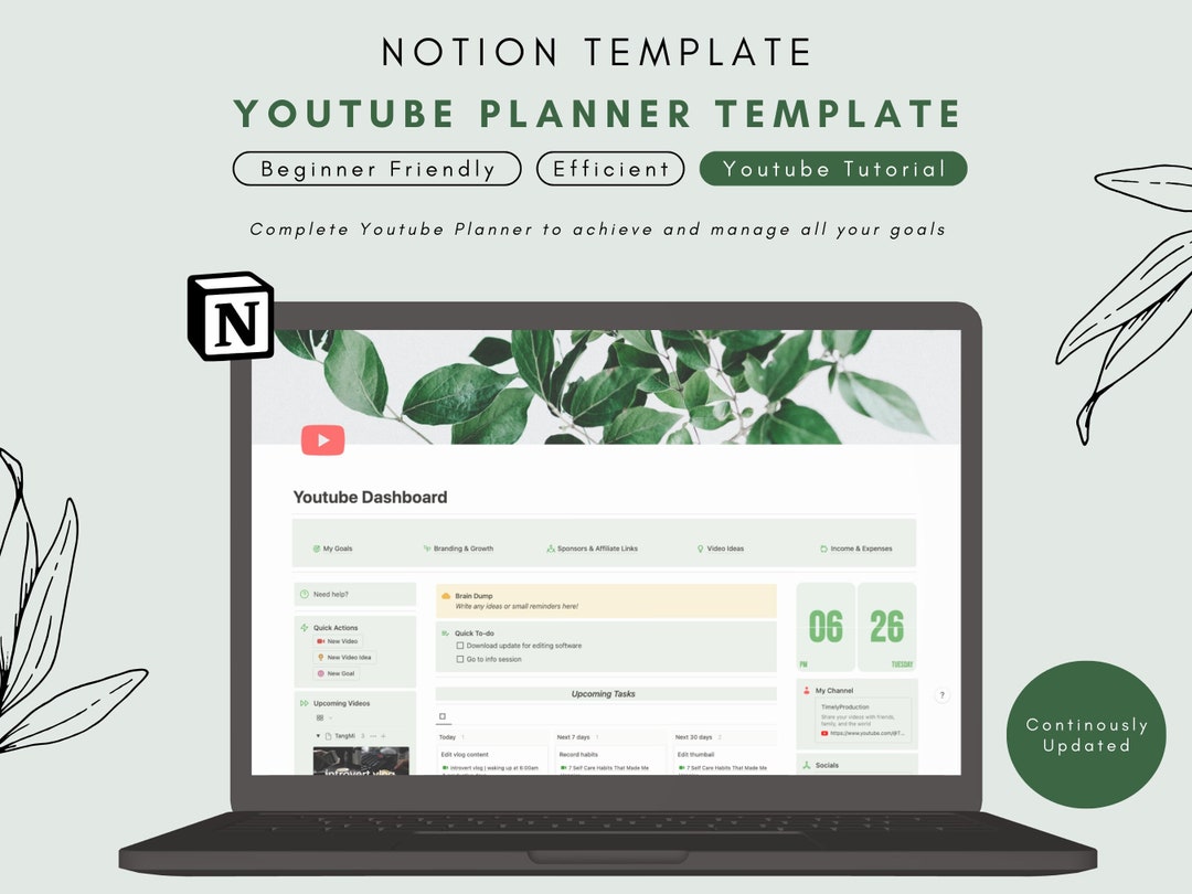 Notion Youtube Template, Content Planner, Beginner Friendly, Aesthetic ...