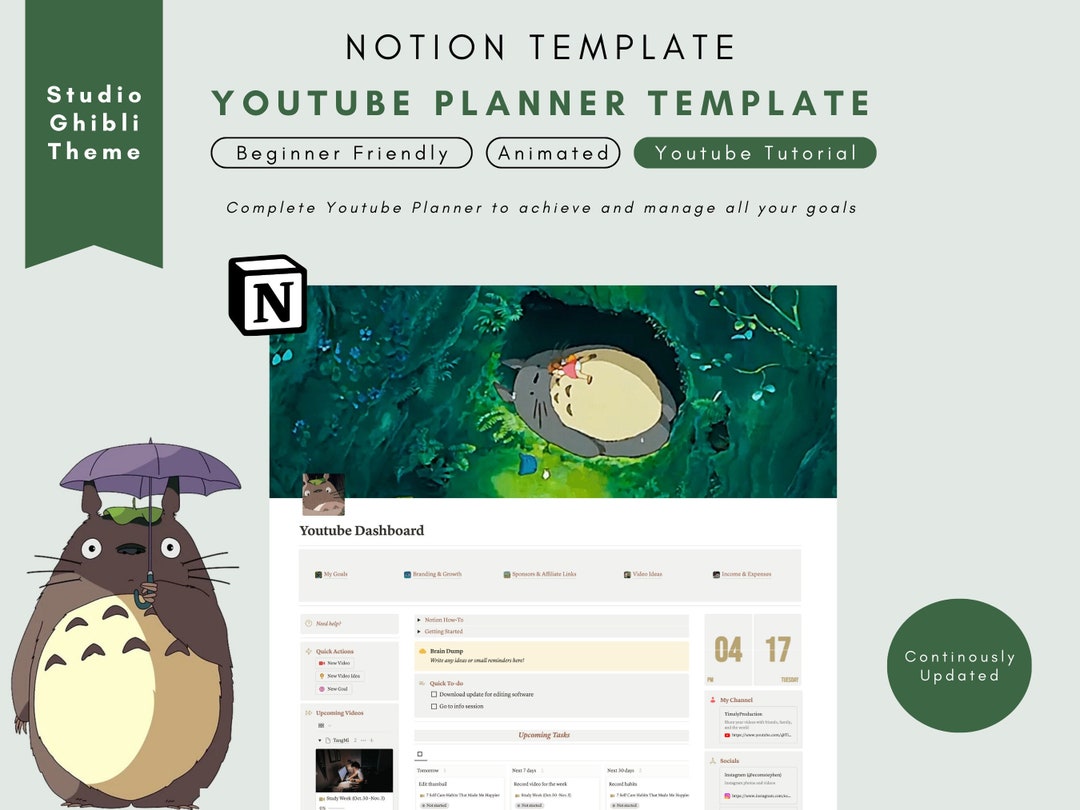 Youtube Notion Template, Aesthetic Content Planner, Studio Ghibli ...