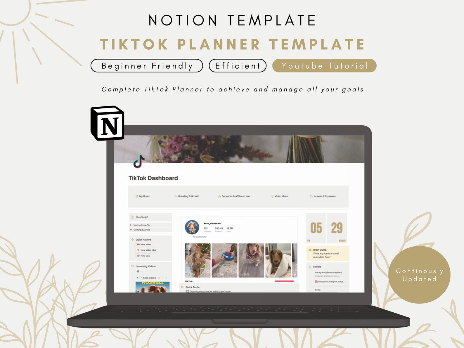 BOHO Tiktok Notion Template, Minimal Content Planner for Notion, Beginner Friendly Notion ...