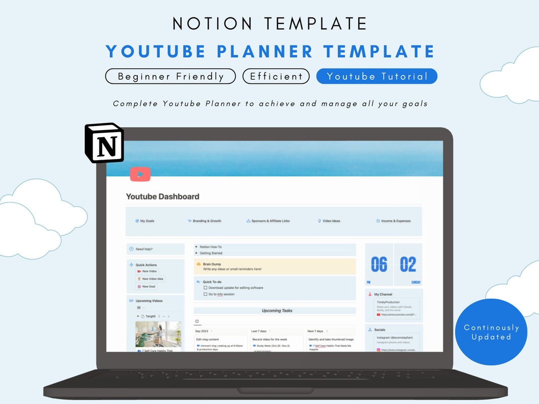 Youtube Notion Template for Beginners, Aesthetic Content Planner ...