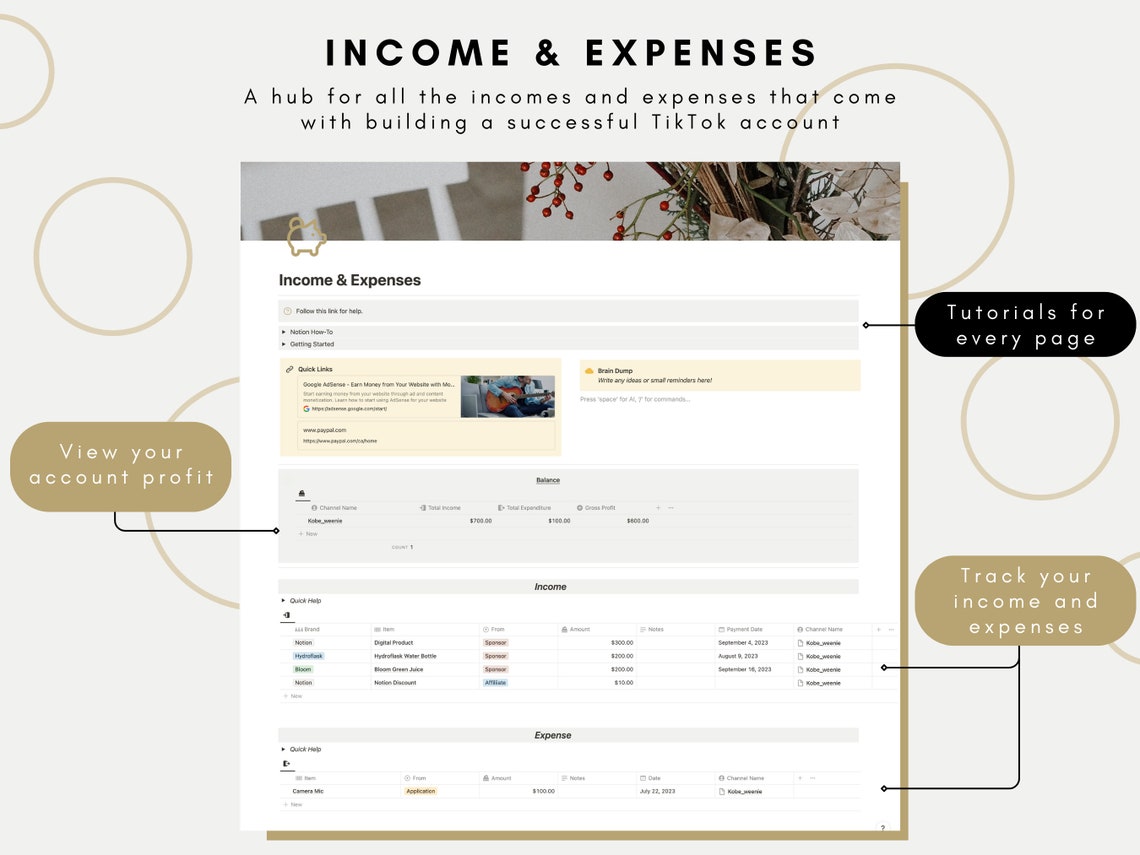 BOHO Tiktok Notion Template, Minimal Content Planner for Notion, Beginner Friendly Notion ...