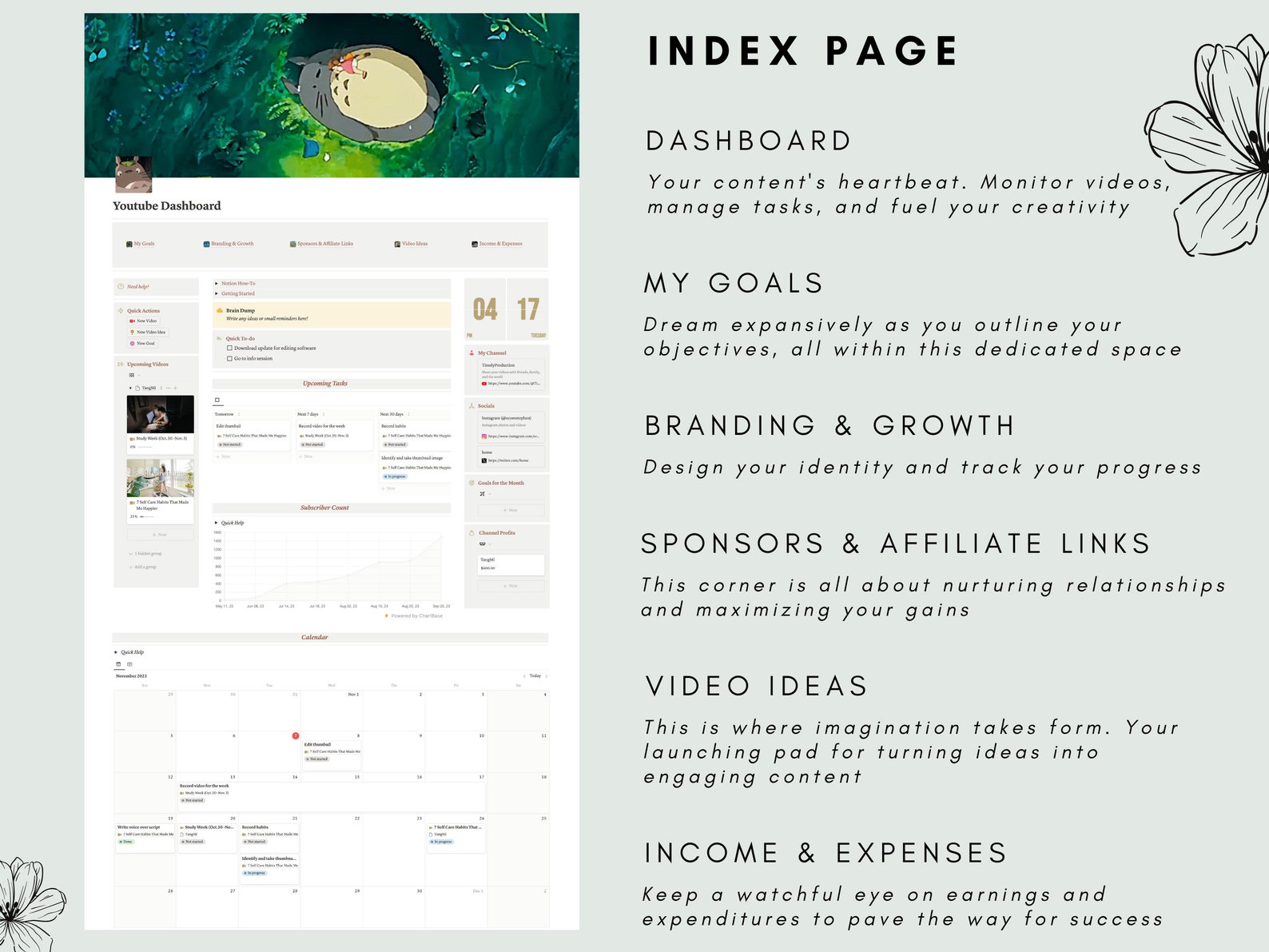 Youtube Notion Template, Studio Ghibli Content Planner, Notion ...