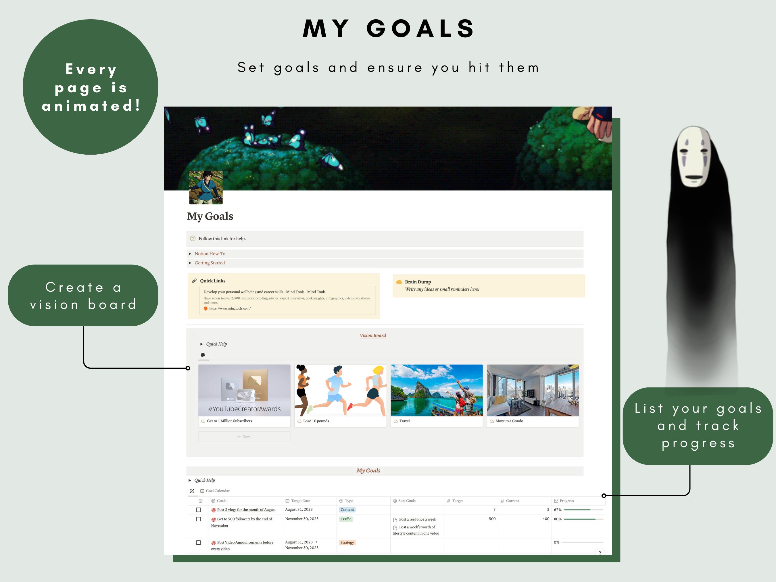 Studio Ghibli Tiktok Content Calendar, Beginner Friendly Notion Template, Minimal Notion ...