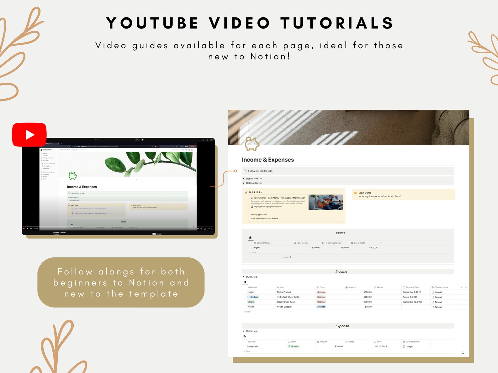 Youtube Content Planner, BOHO Aesthetic Notion Template, Minimal Content Calendar, Beginner ...