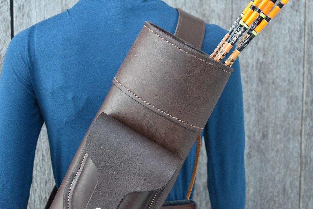 Leather BACK Quiver, Magnus Style With Pocket and Shoulder Strap or ...