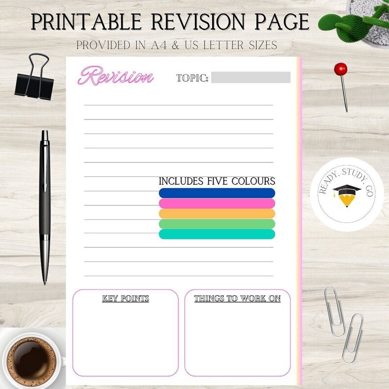 Printable Lined Revision Notes Page, Five Colours, A4 & US Letter Size ...