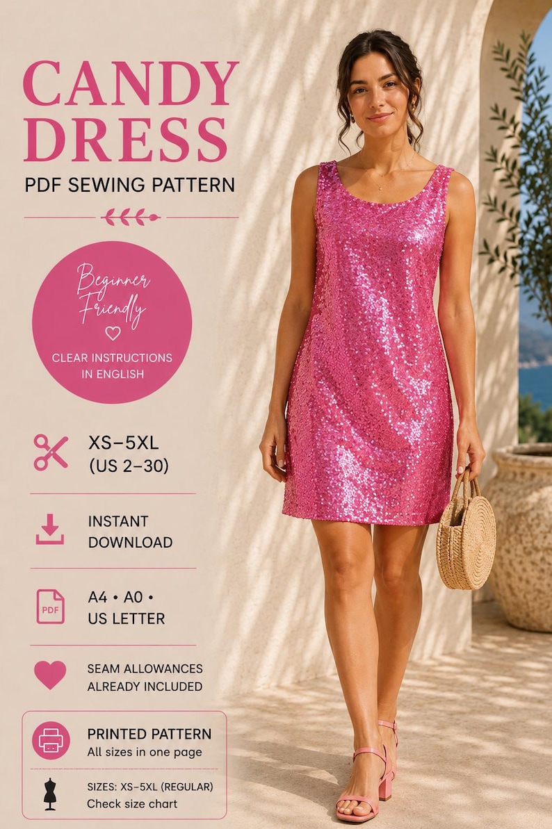 Summer Mini Dress Sewing Pattern PDF, Party Dress Pattern, Summer Dress ...
