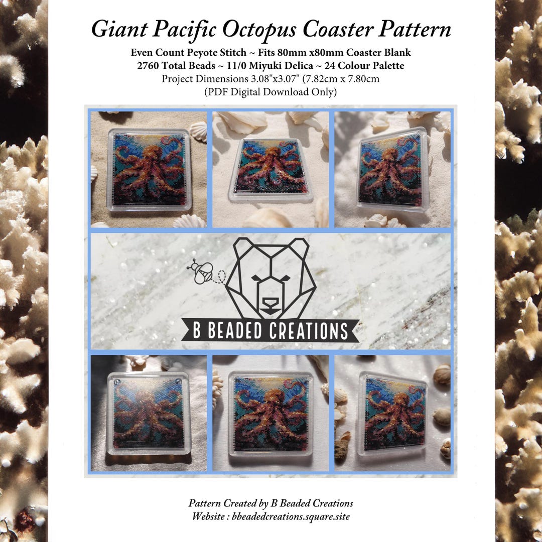 Giant Pacific Octopus Peyote Stitch Coaster Pattern - Etsy