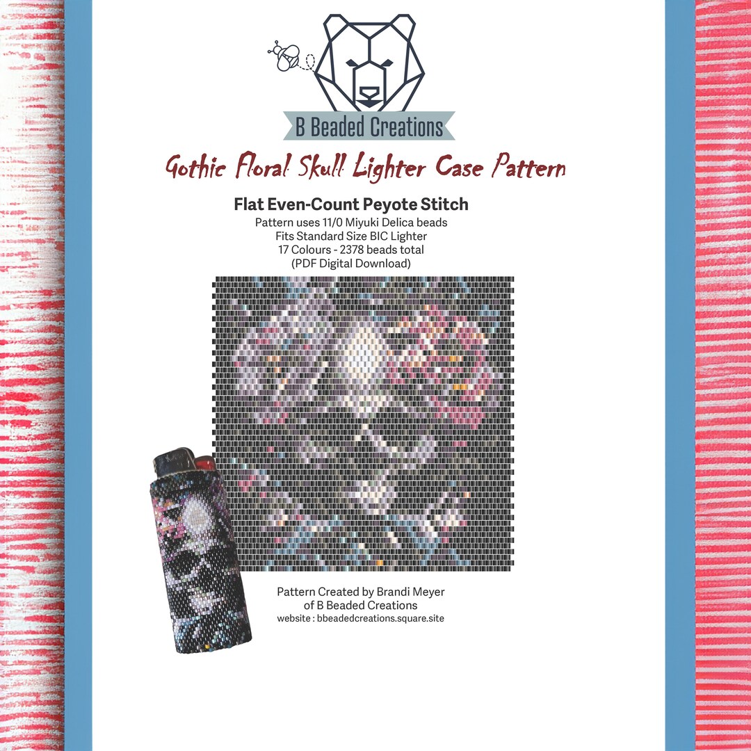 Gothic Floral Skull Lighter Case Pattern Using Even Count Peyote Stitch ...