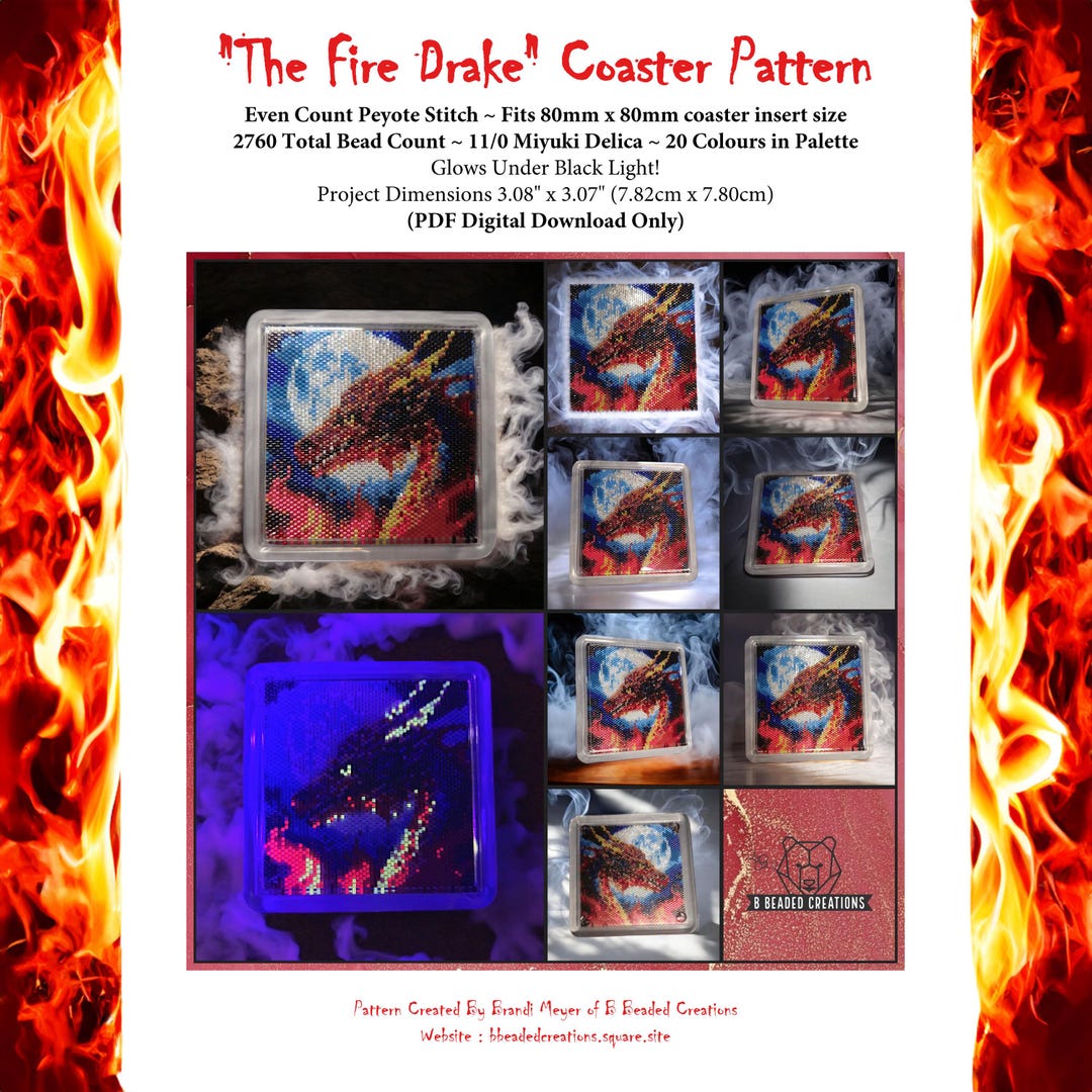 The Fire Drake Peyote Stitch Coaster Pattern - Etsy