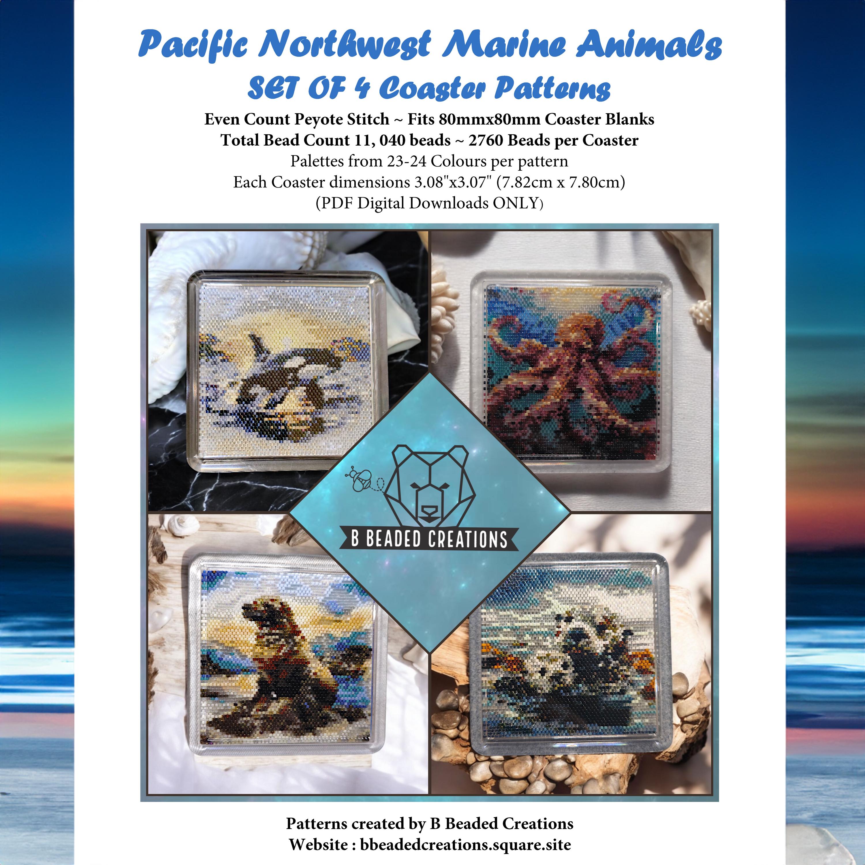 Pacific Northwest Marine Animal Even Count Peyote Coaster Patterns *SET ...