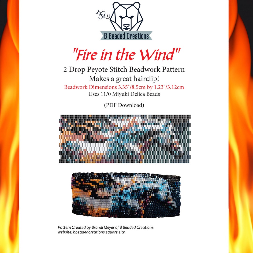 Fire in the Wind 2 Drop Peyote Stitch Beaded Hairclip Pattern - Etsy
