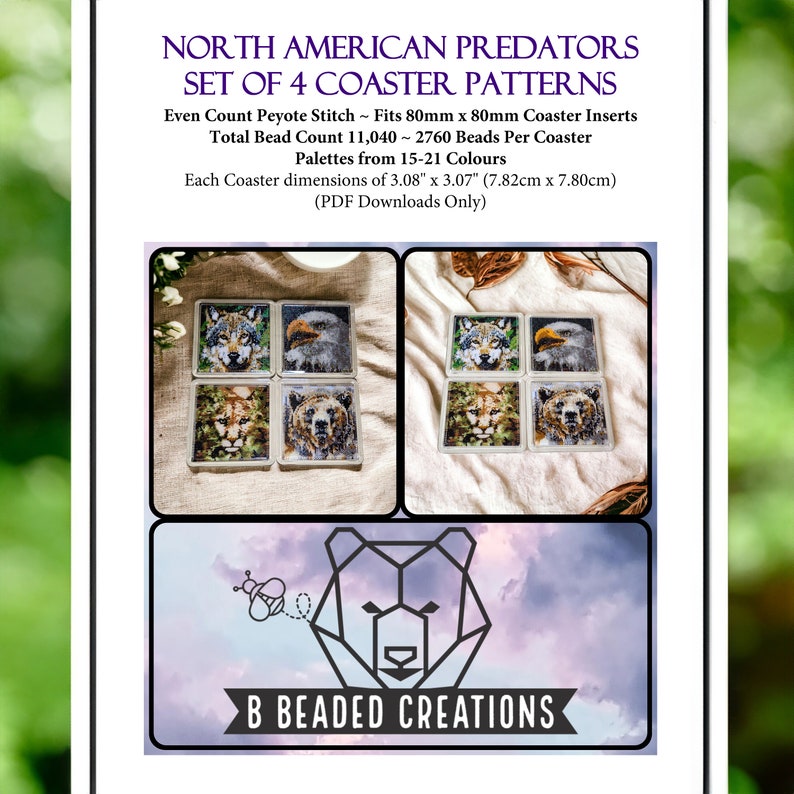 The North American Predators SET OF 4 Coaster Patterns in Even Count ...
