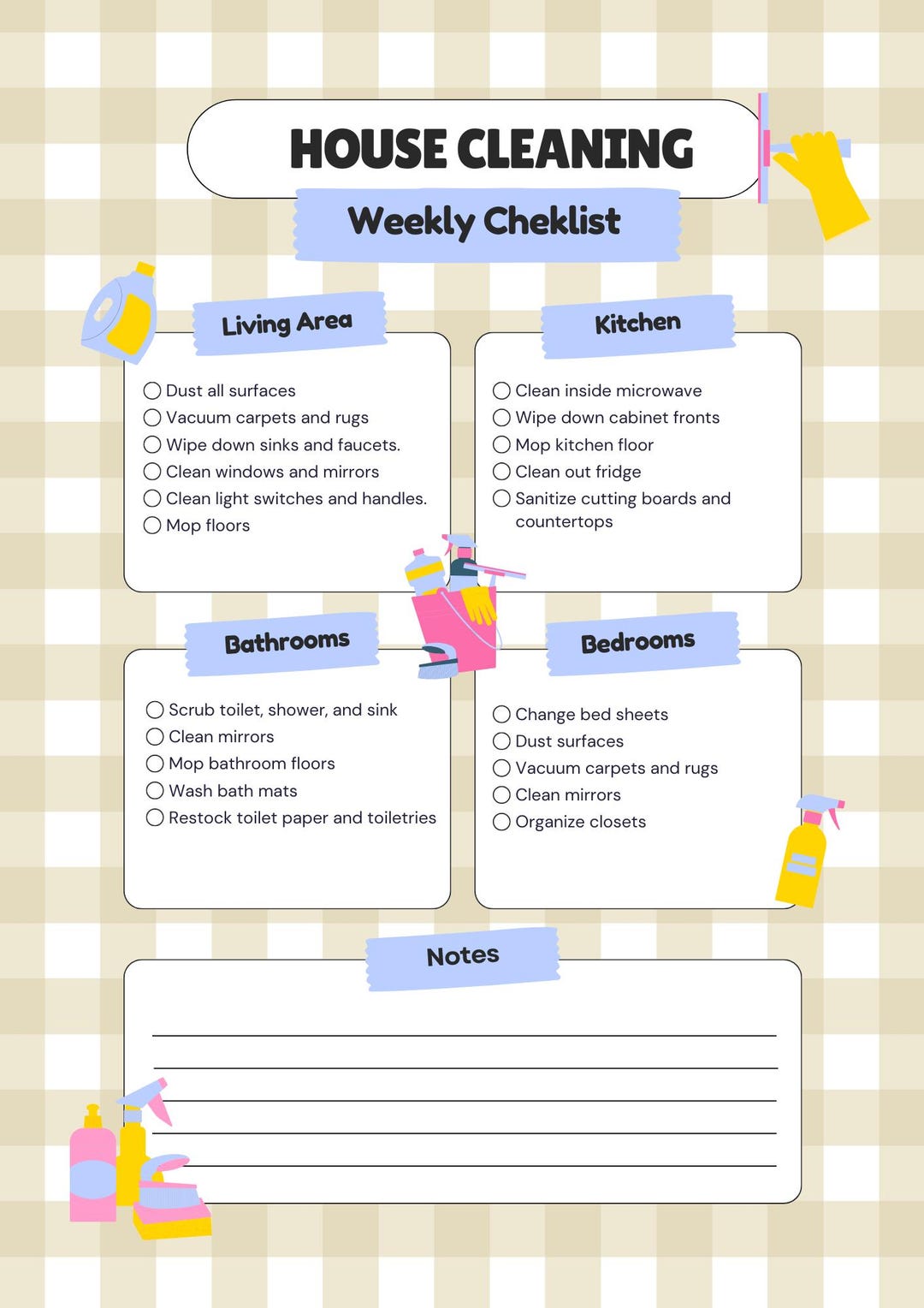 ADHD Weekly Cleaning Checklist Printable | Neurodivergent Routine ...