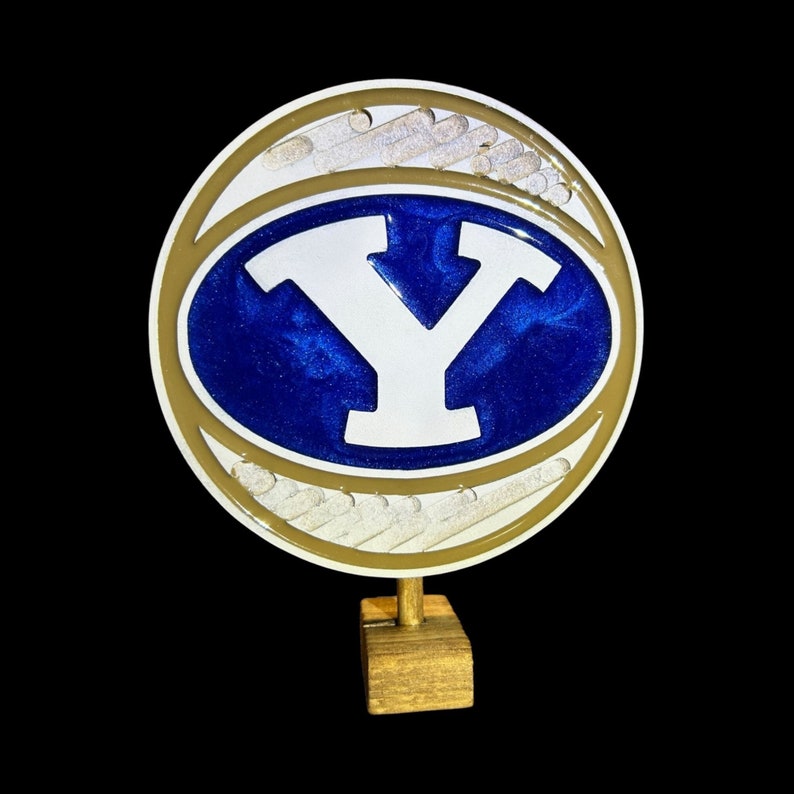 BYU Wood and Epoxy Desk Sitter BYU Wood Art BYU Office Decor Kids Decor ...