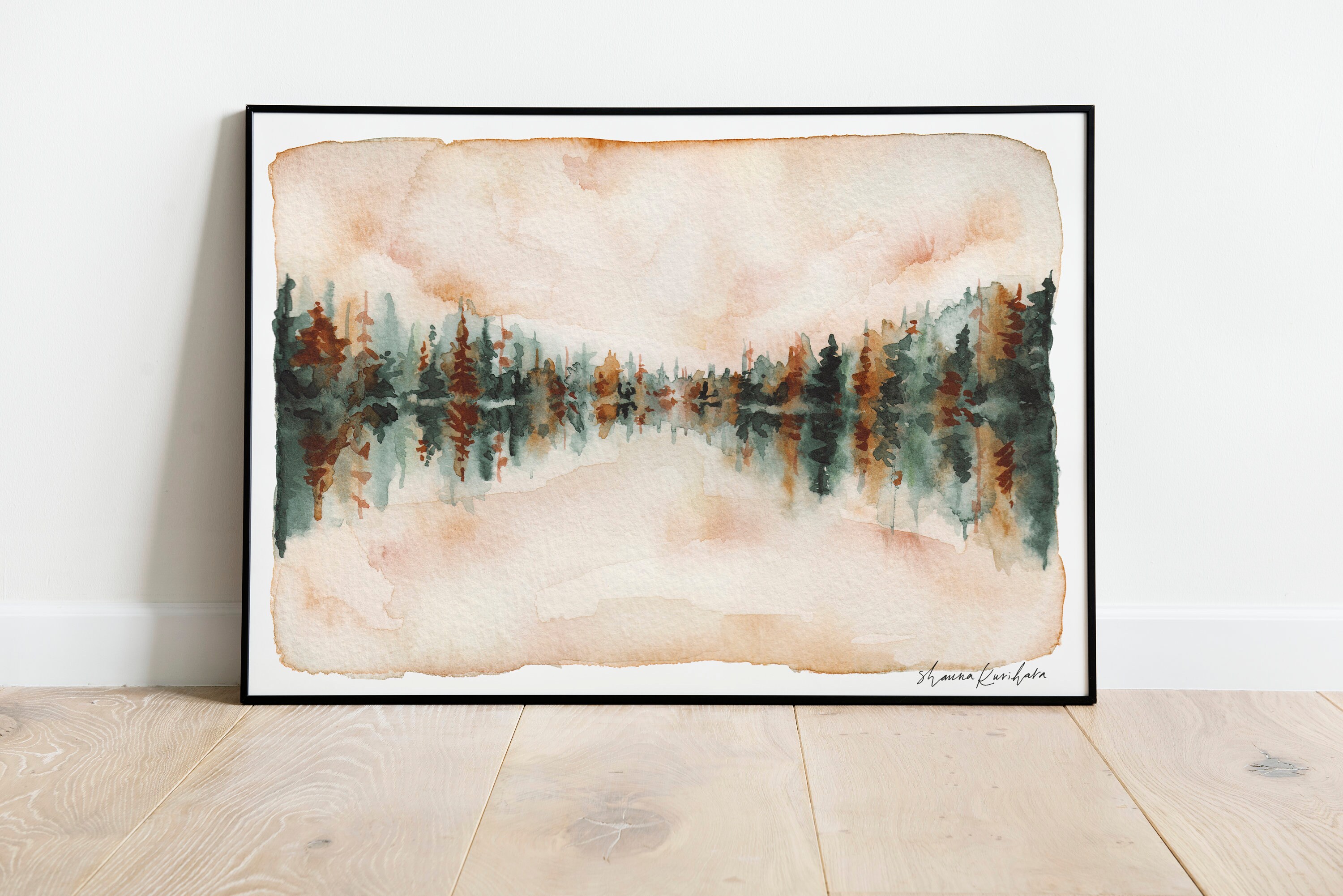 Curiosity Fine Art Giclee Print Orange Watercolor Forest Tree ...
