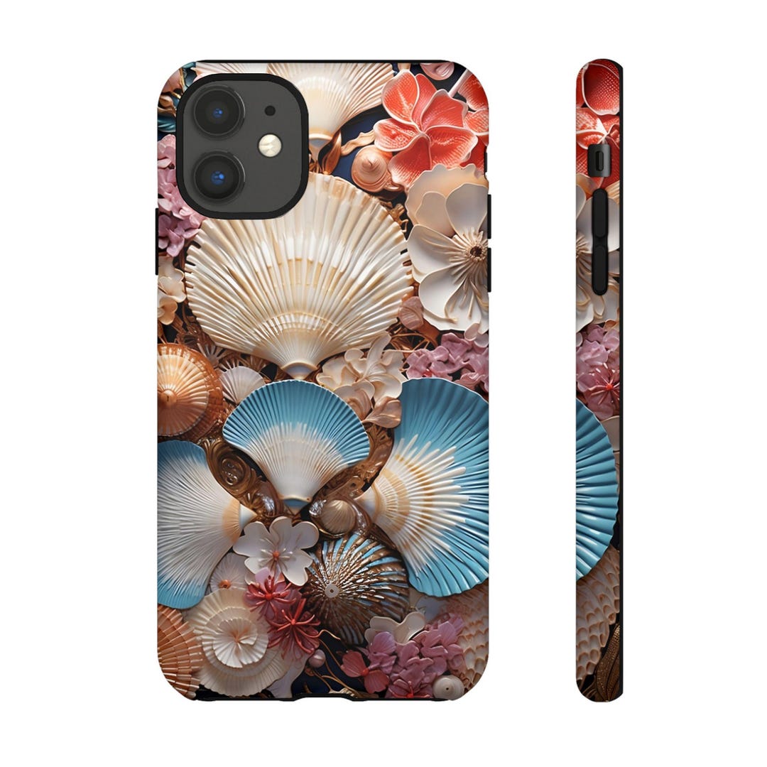 Floral Sea Shell Phone Case: Beachy Protective Cover - Etsy