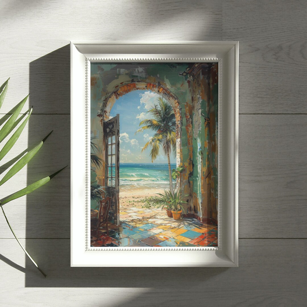 Ocean View Wall Art Download, Tropical Oil Painting Landscape Art, Sea View Digital Art Download ...