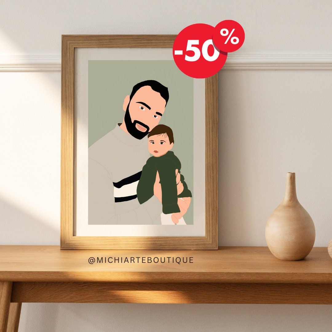Customized Father's Day Portrait Personalized Gift for Dad Father's Day ...