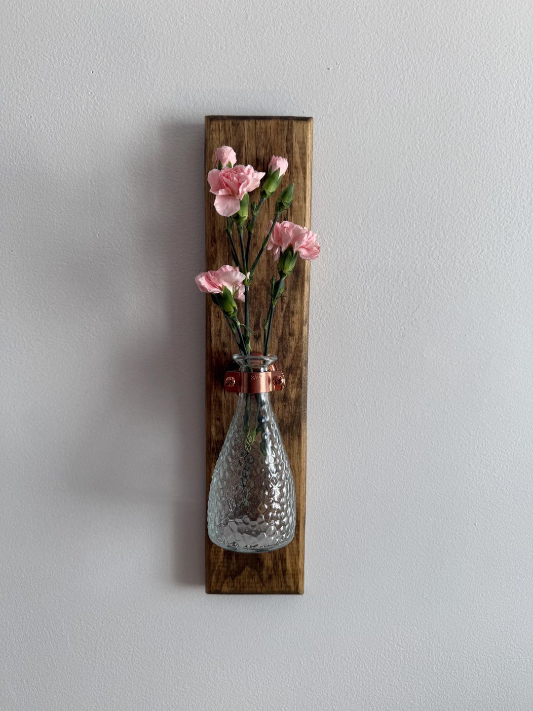 Rustic Wood Wall Vase With Copper Clamp | Clear Glass Holder - Etsy
