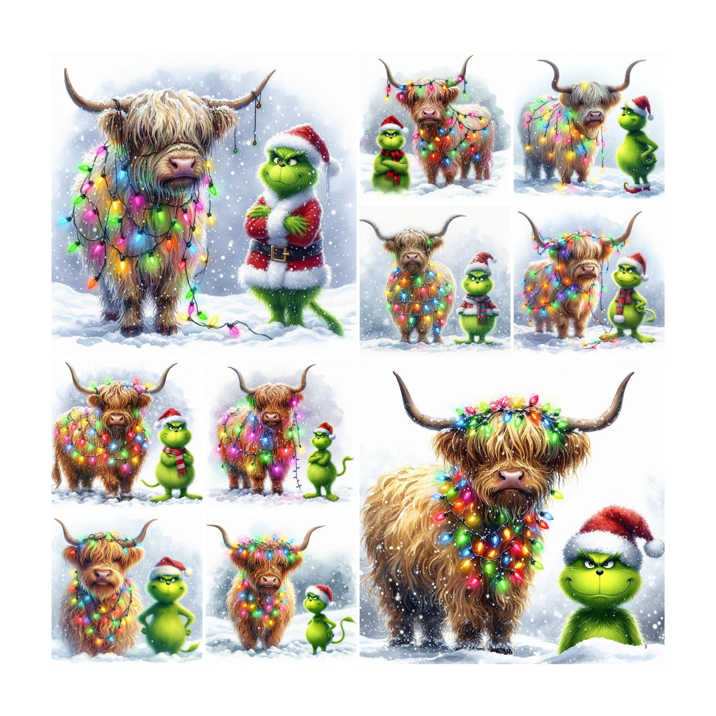 10 Grinch and Christmas Highland Cow Clipart Png, Christmas Png ...
