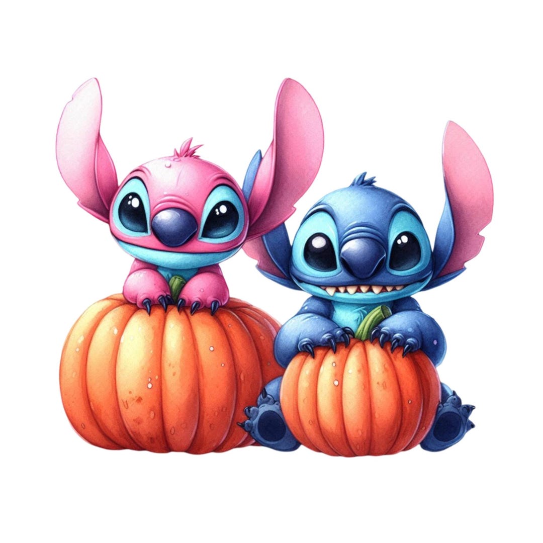 Stitch and Pink Halloween Watercolor Digital Design PNG File for ...