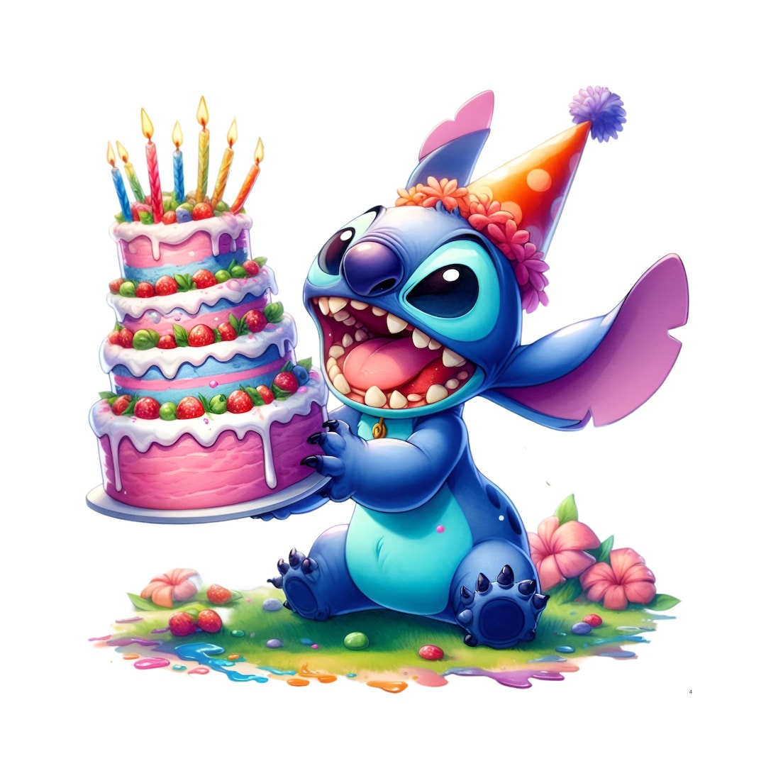 Stitch Birthday Hat and Cake PNG, Stitch Png,transparent Background ...
